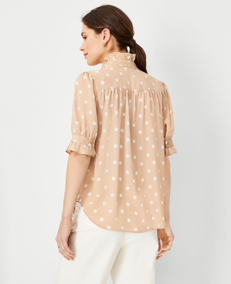 Polka Dot Ruffle Button Top