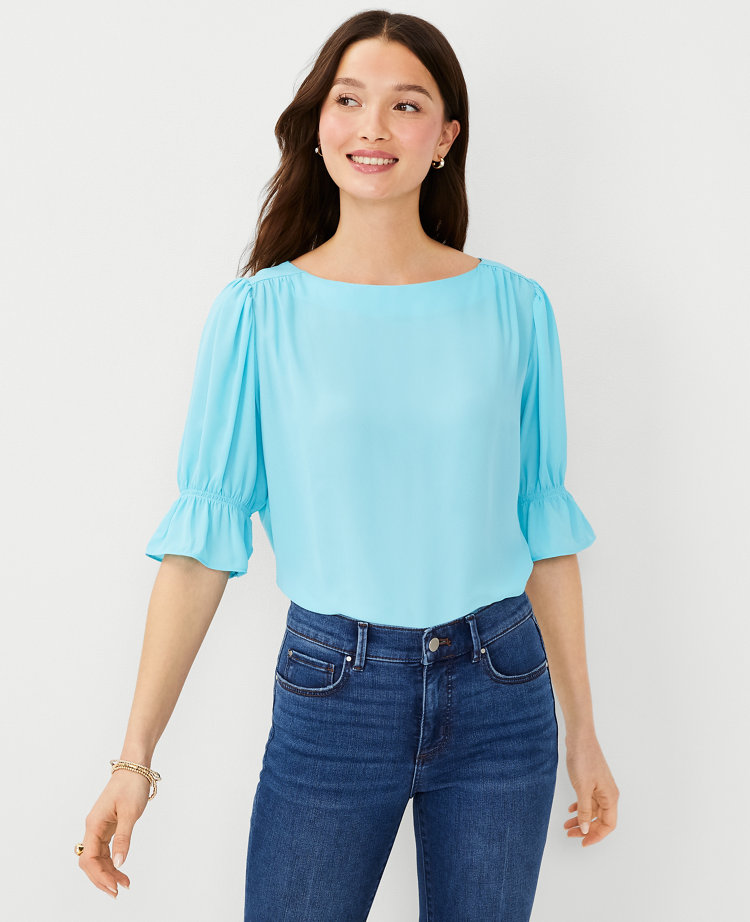 Mixed Media Ruffle Puff Sleeve Top