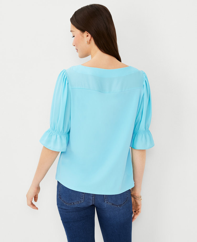 Mixed Media Ruffle Puff Sleeve Top
