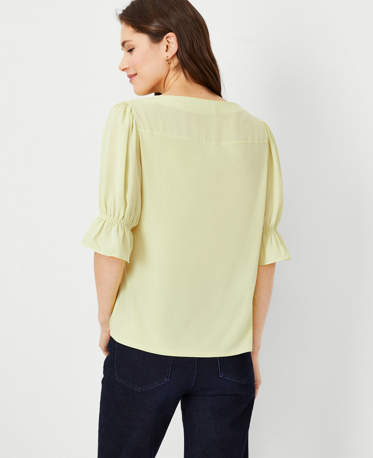 Mixed Media Ruffle Puff Sleeve Top