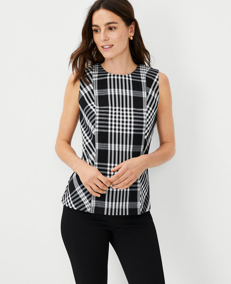 Plaid Crew Neck Shell