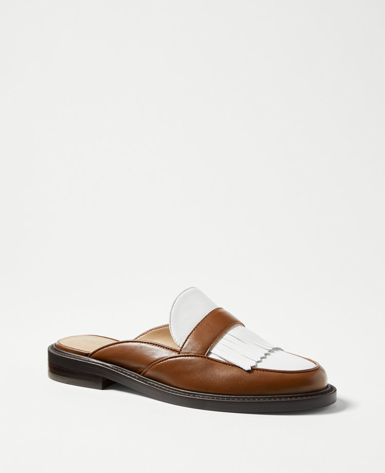Kiltie Leather Loafer Slides