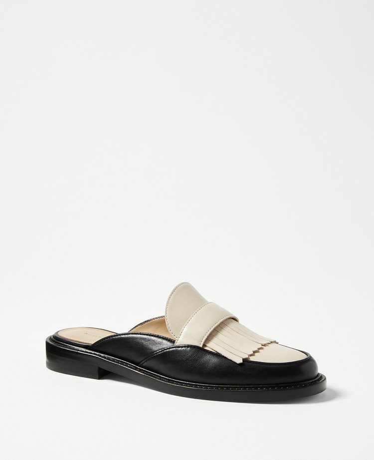 Kiltie Leather Loafer Slides