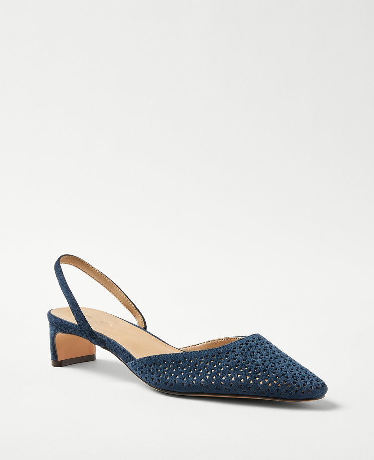 Ann Taylor Suede Blade Heel Slingback Pumps In Night Sky | ModeSens