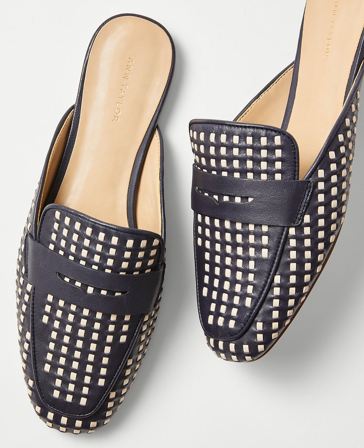 Woven Leather Loafer Slides