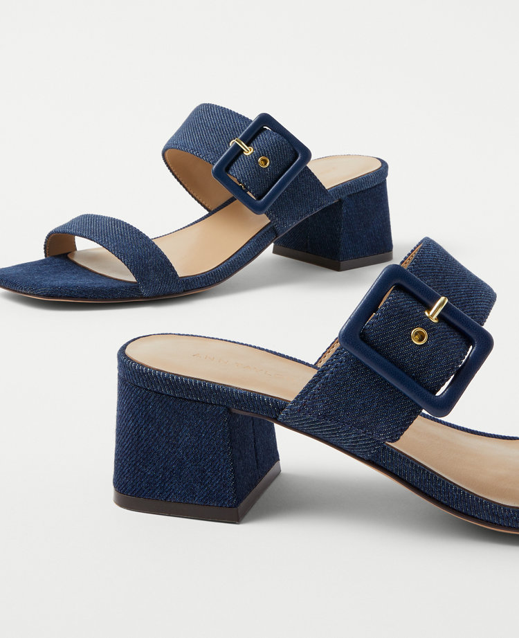 Denim Two Strap Buckle Sandals