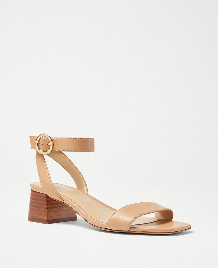 Leather Mid Block Heel Sandals