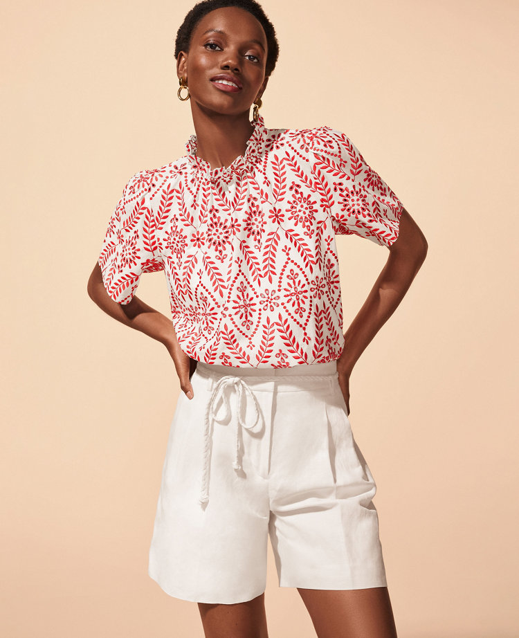 Eyelet Mock Neck Top