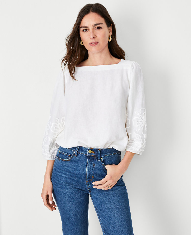 Linen Blend Boatneck Blouse