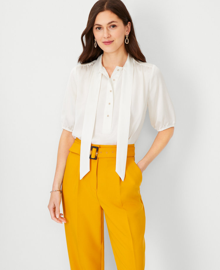 Half Placket Tie Neck Blouse