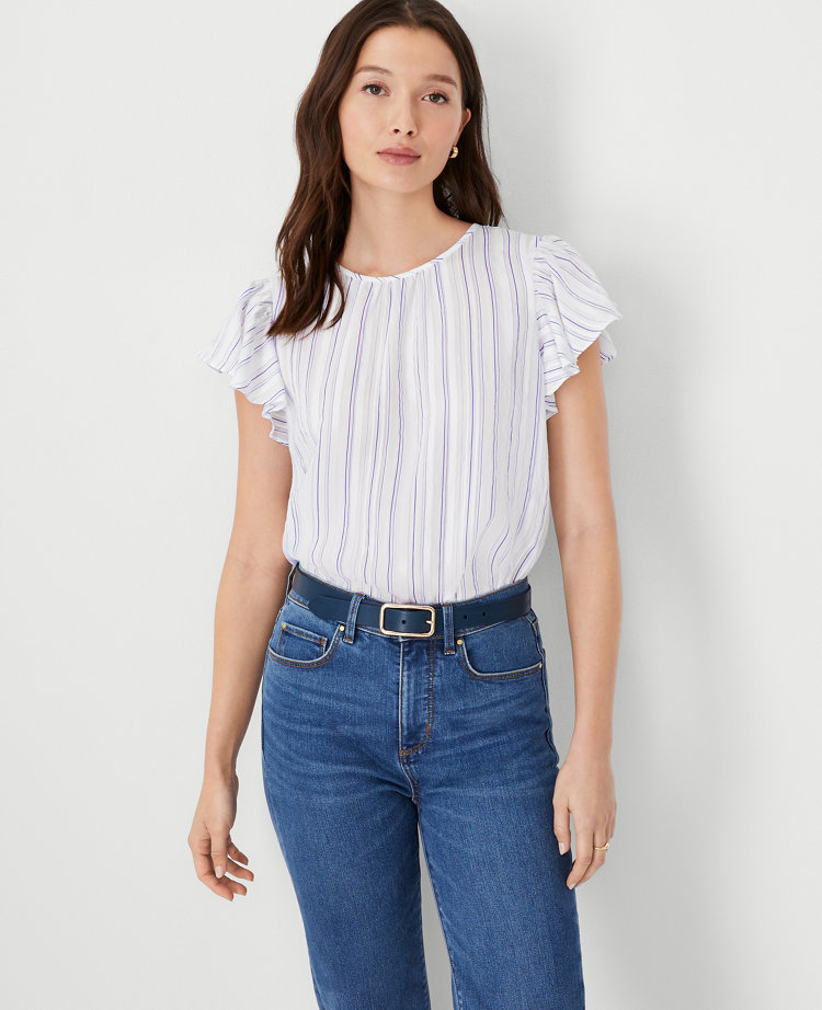 Striped Ruffle Sleeve Top