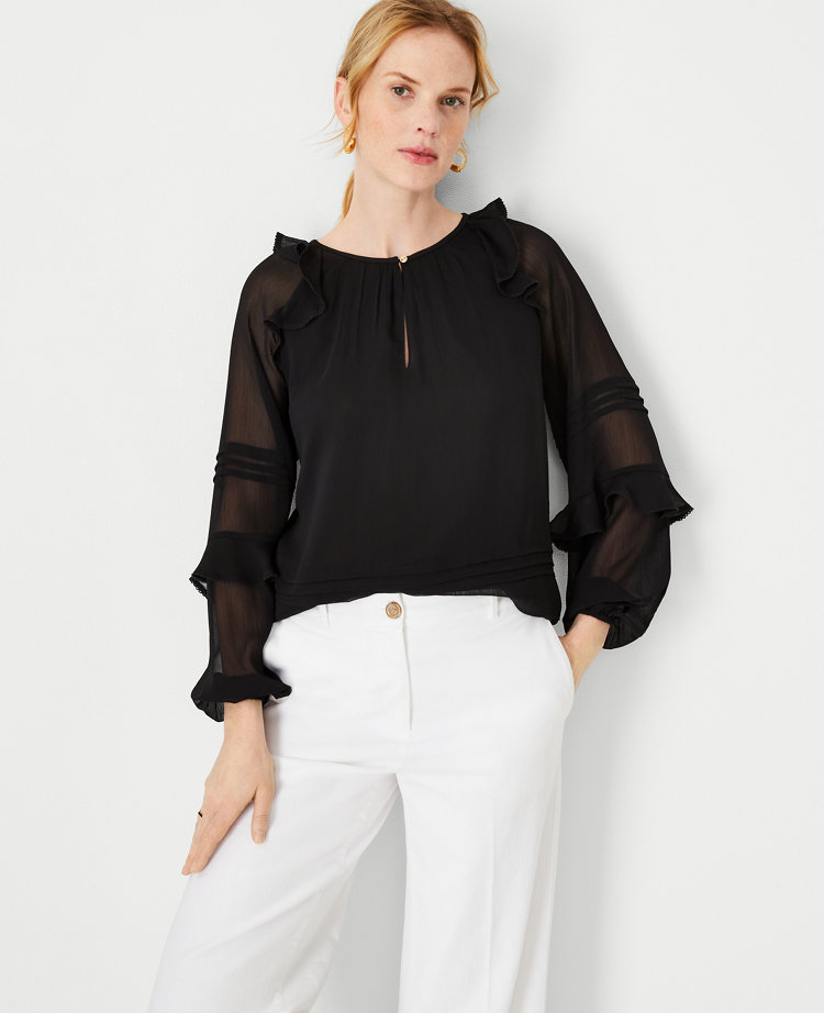 Pintucked Ruffle Sleeve Top