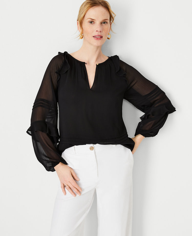 Pintucked Ruffle Sleeve Top