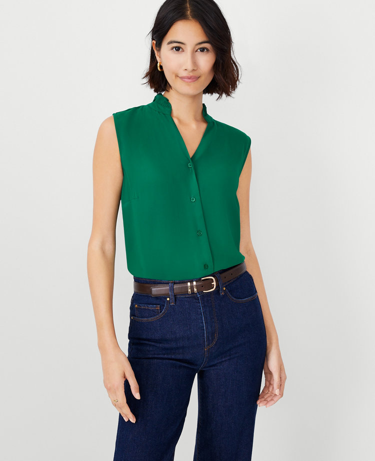 Ruffle Button Sleeveless Top
