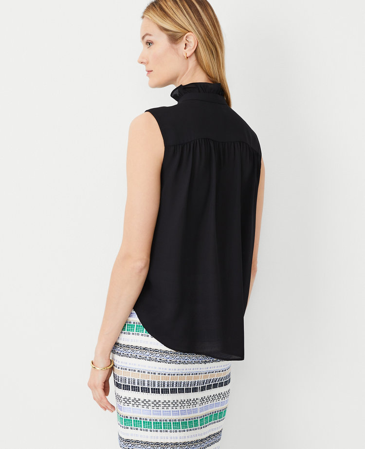 Ruffle Button Sleeveless Top