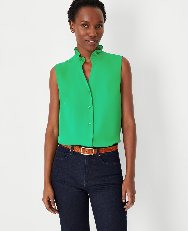 Ruffle Button Sleeveless Top