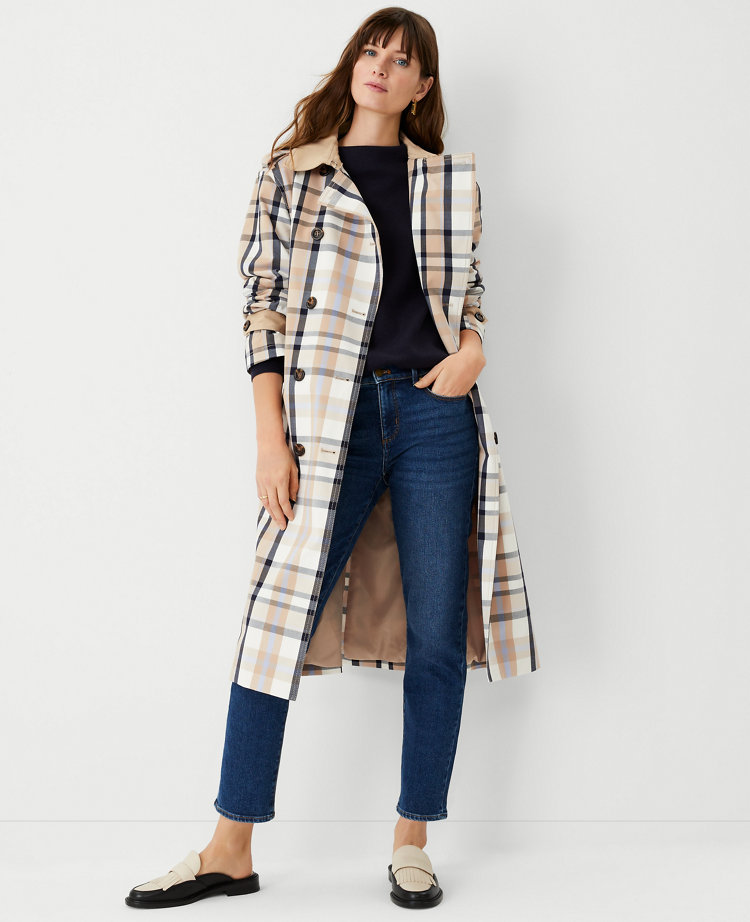 Petite Plaid Trench Coat