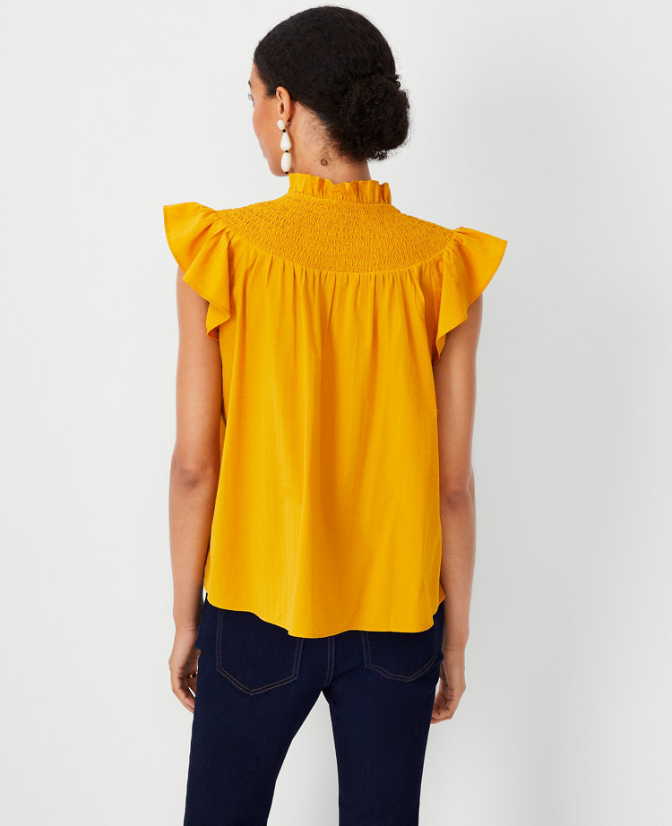 Smocked Ruffle Flounce Sleeve Popover