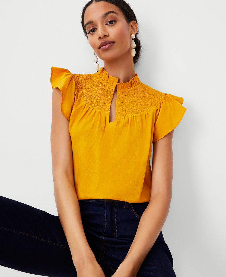 Smocked Ruffle Flounce Sleeve Popover