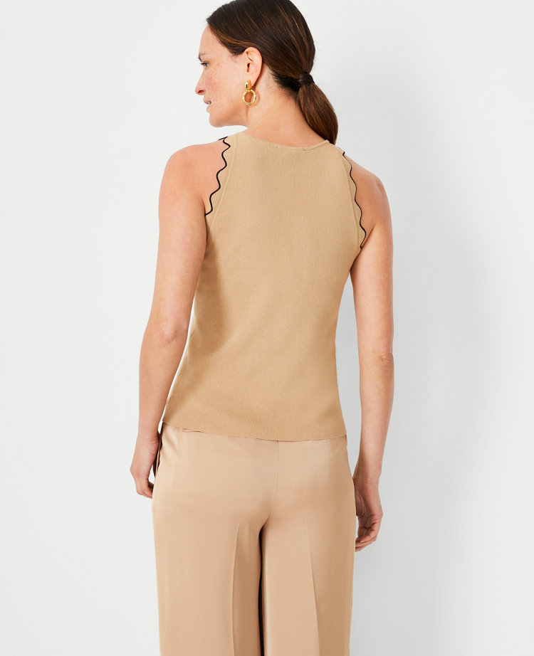 Tipped Scalloped Halter Sweater Shell