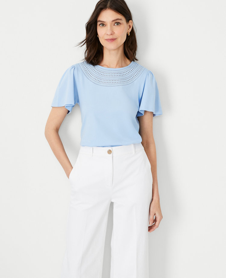 Embroidered Flutter Sleeve Tee