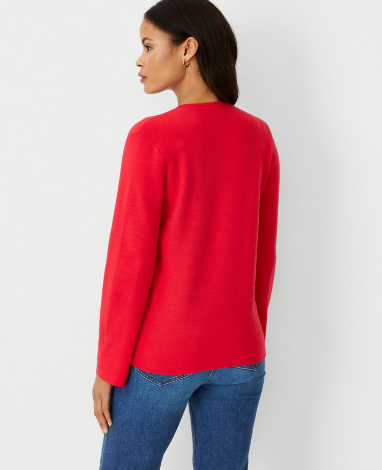Petite V-Neck Flare Sleeve Sweater