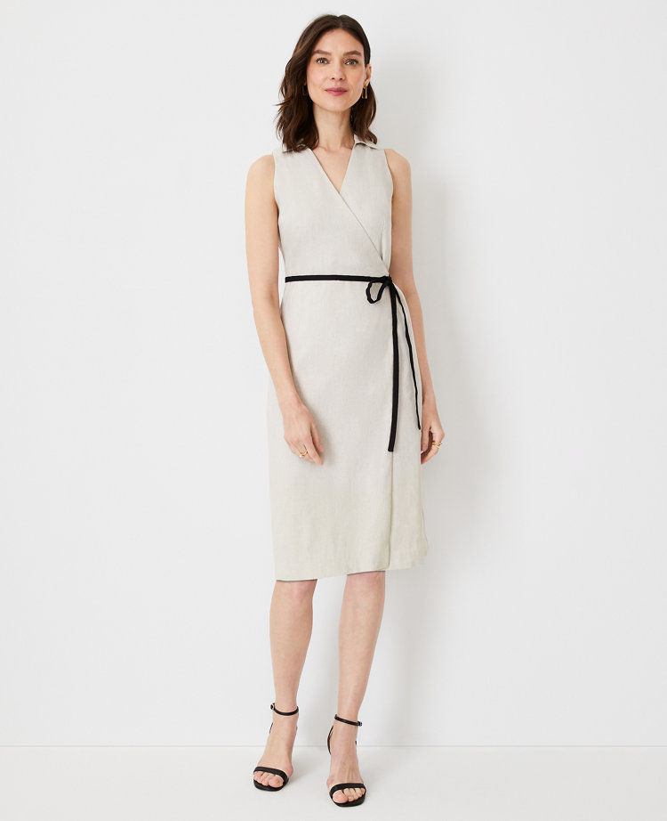 Linen Blend Sleeveless Wrap Dress