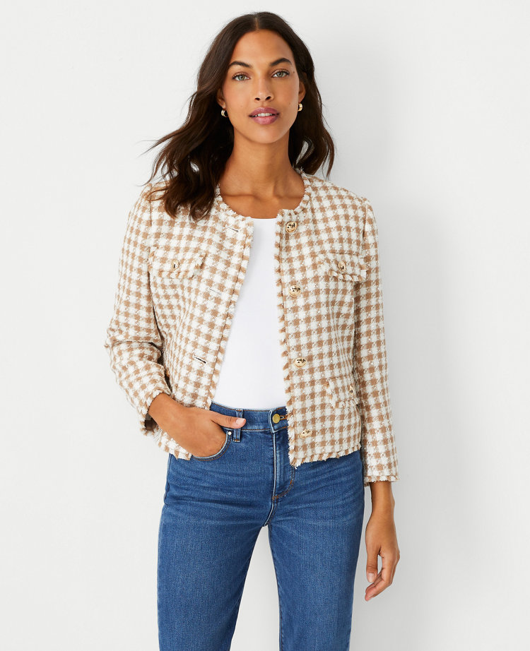 Petite Fringe Tweed Button Jacket