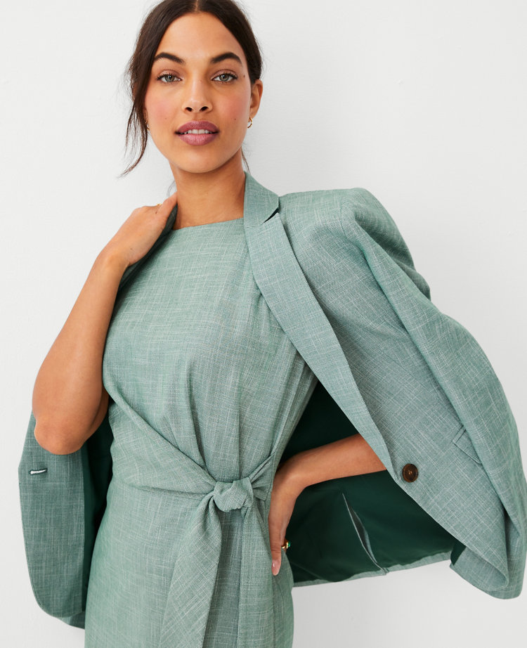 The Petite Tie Waist Sheath Dress in Cross Weave