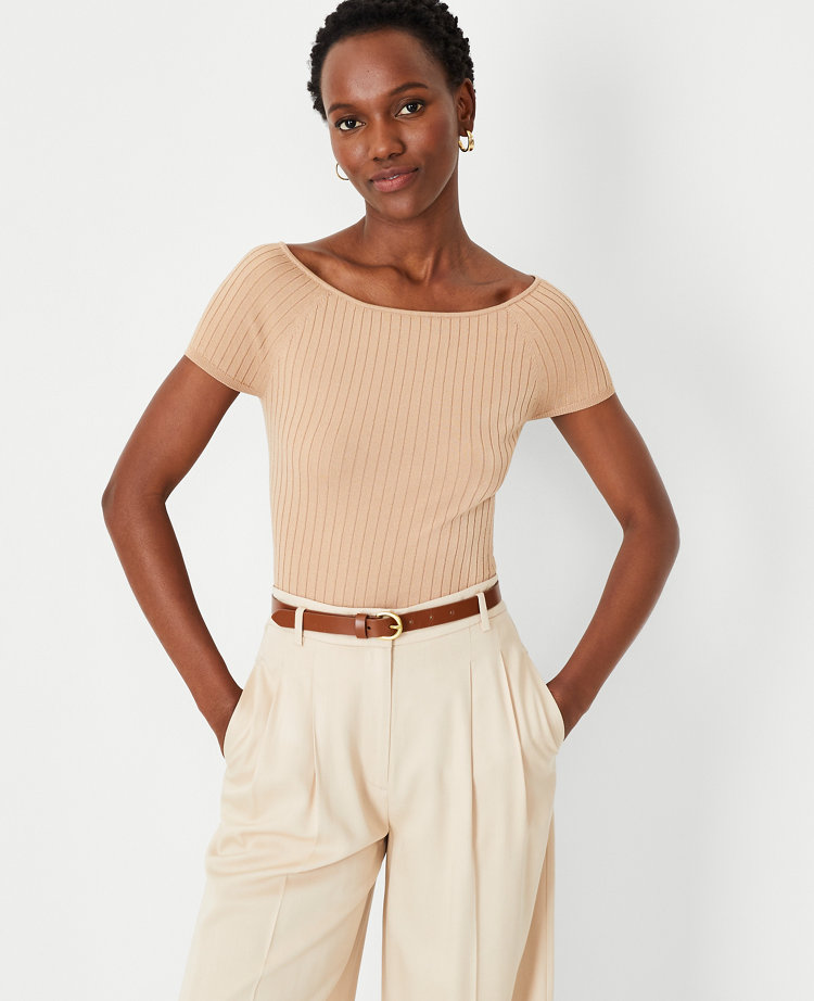 Ribbed Wide Neck Sweater Tee
