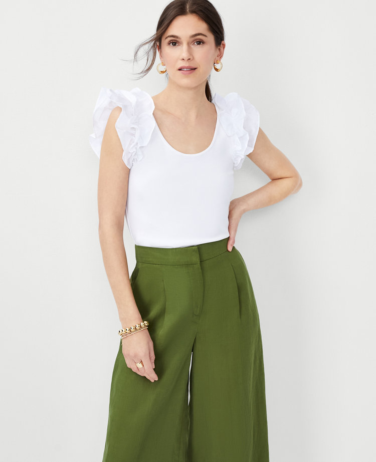 Ruffle Shoulder Scoop Neck Tank Top