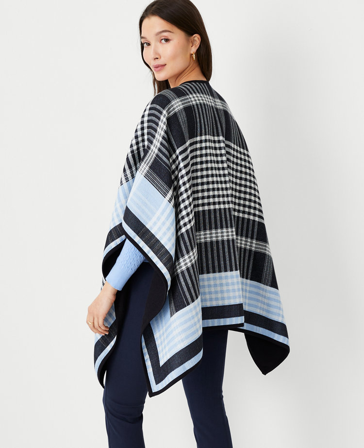 Plaid Open Poncho