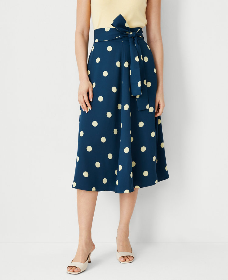 Petite Dotted Tie Waist Midi Skirt