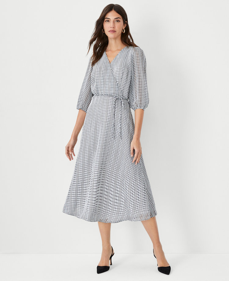 Petite Checked Midi Wrap Dress