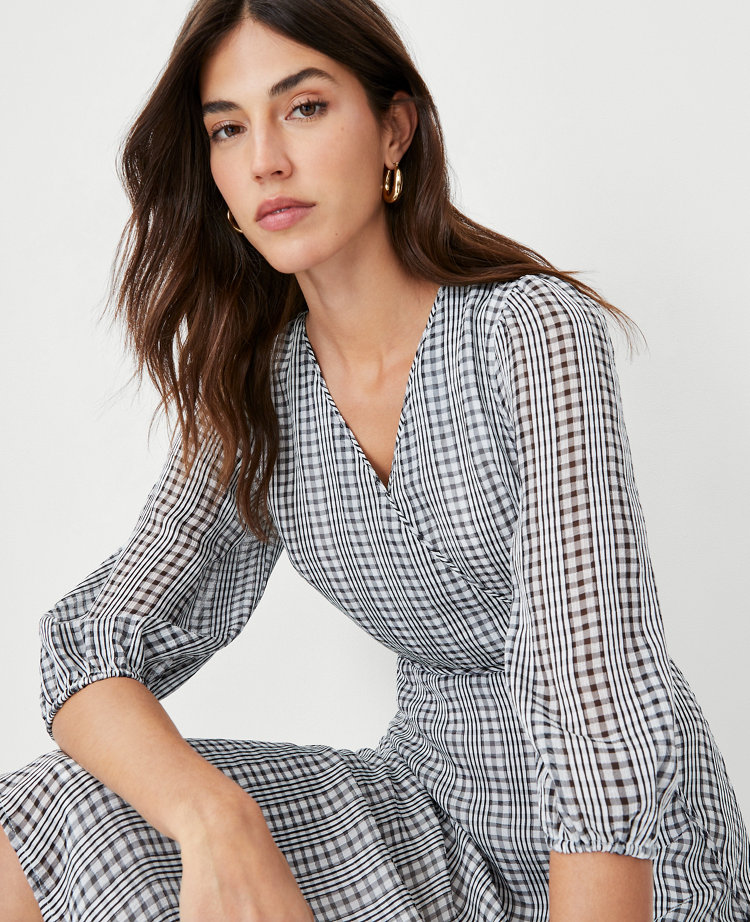 Petite Checked Midi Wrap Dress