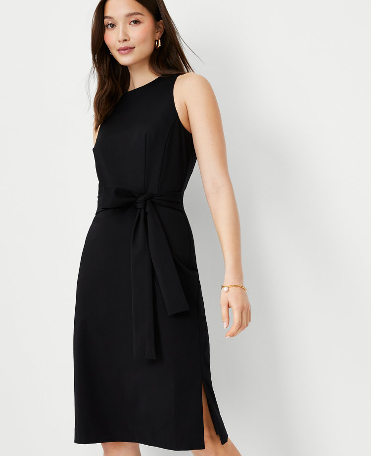 The Petite Cutaway Shoulder Tie Waist Dress in Knit