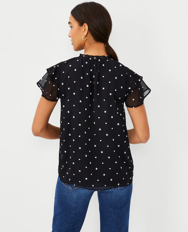 Floral Embroidered Smocked Yoke Blouse