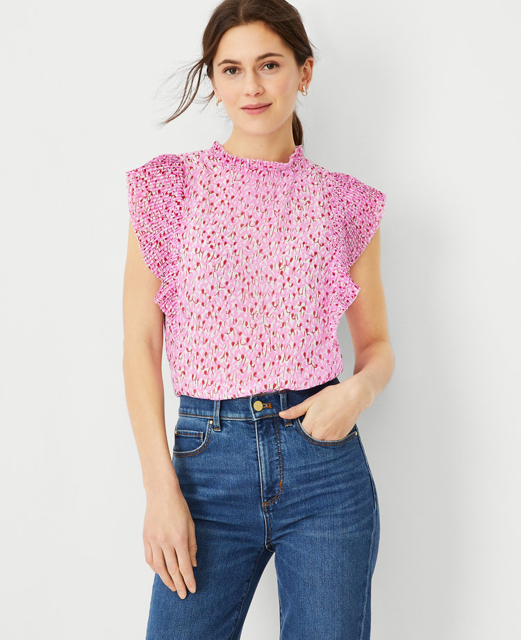 Floral Plisse Ruffle Top