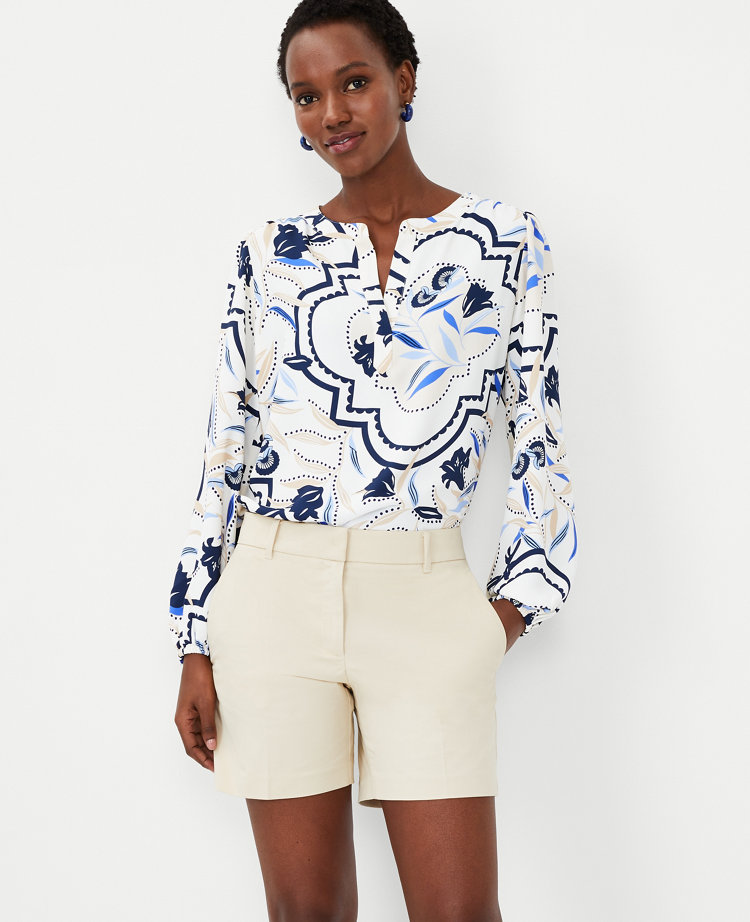 Tile Print Split Neck Popover
