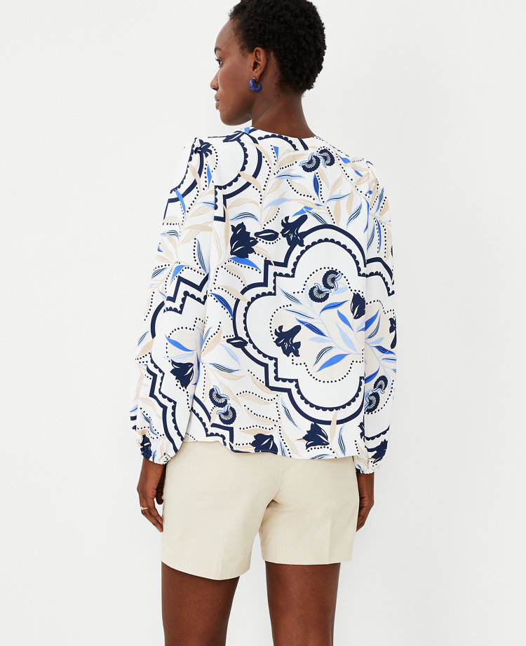 Tile Print Split Neck Popover