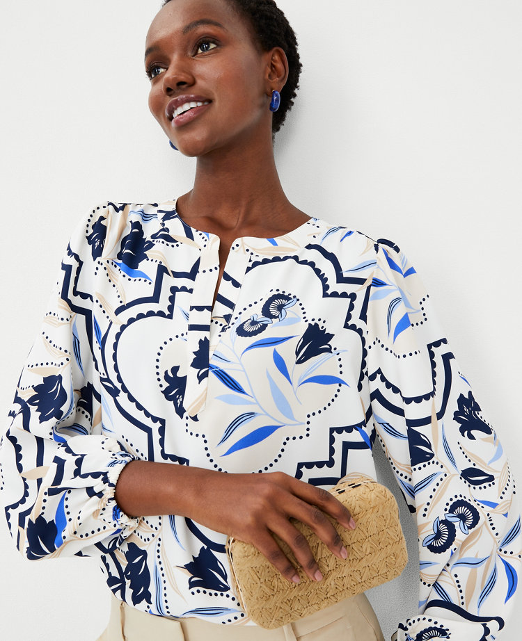 Tile Print Split Neck Popover