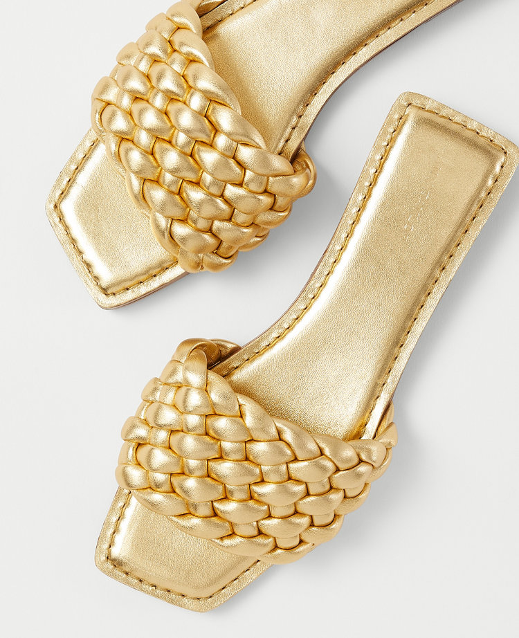 Woven Puffy Leather Slide Sandals