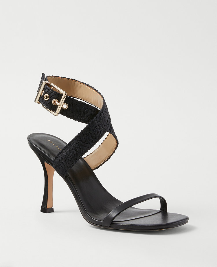Raffia Ankle Wrap Leather Sandals