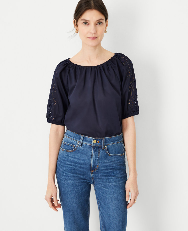 Eyelet Raglan Sleeve Top