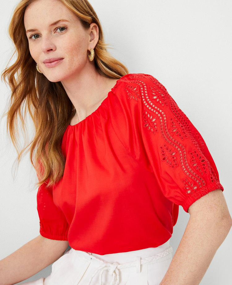 Eyelet Raglan Sleeve Top