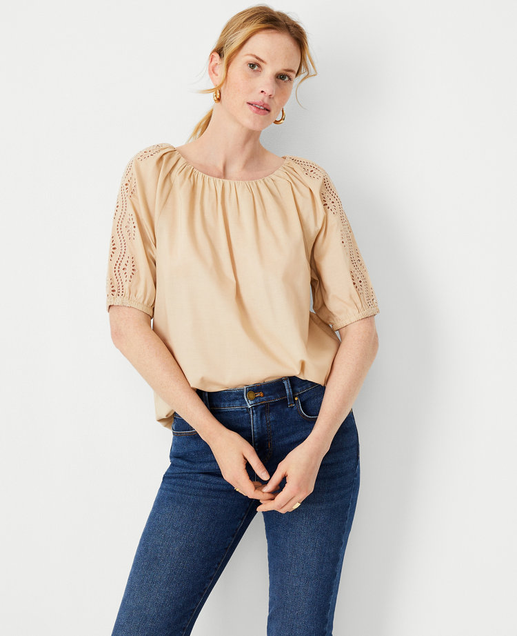 Eyelet Raglan Sleeve Top