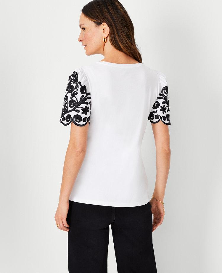 Floral Embroidered Sleeve Tee