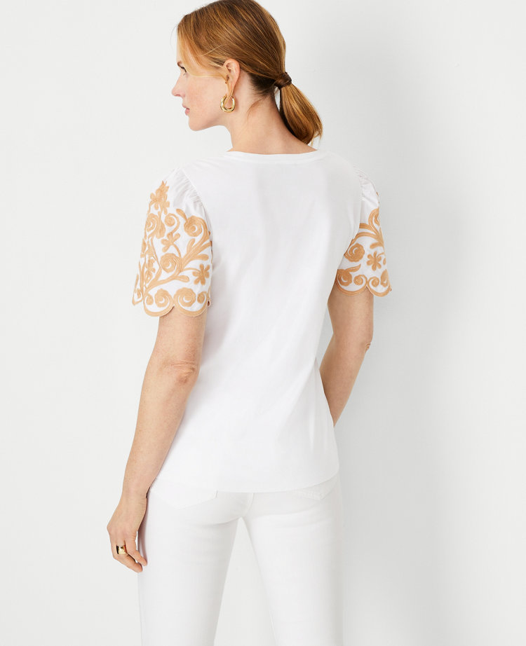 Floral Embroidered Sleeve Tee