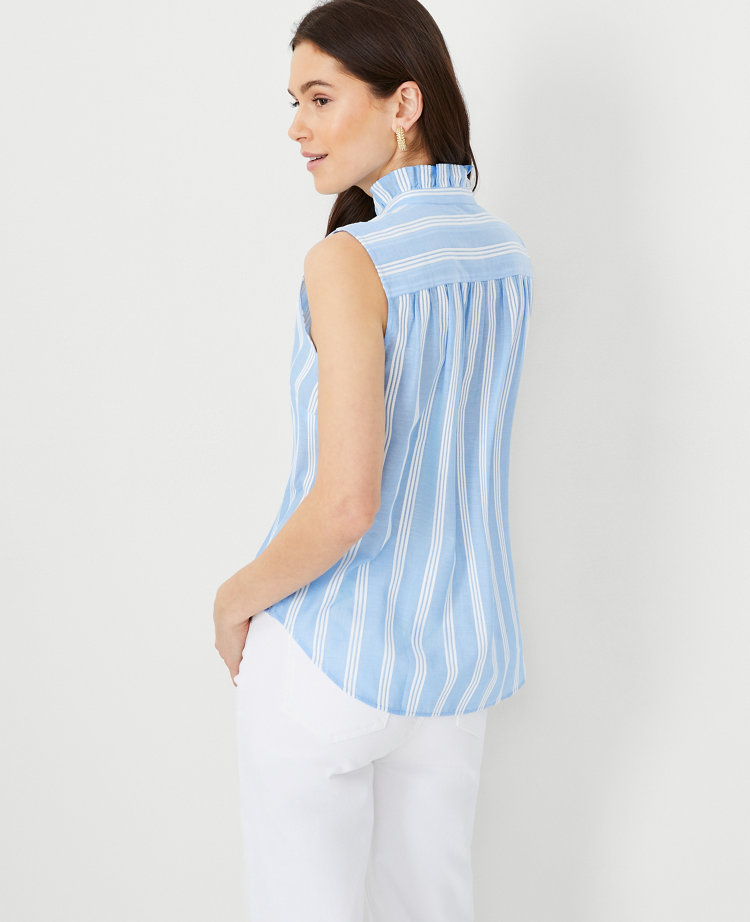 Striped Ruffle Button Top