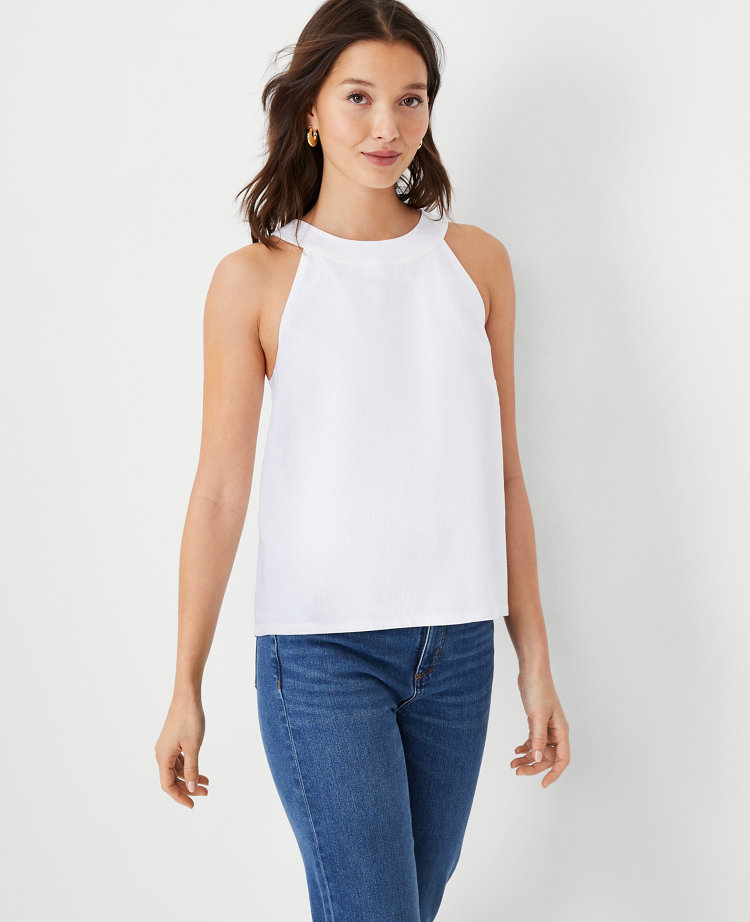 Linen Blend Button Back Halter Top